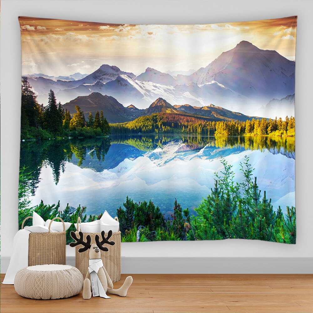 Mountains Psychedelic Tapestry Forest landscape Starry Sky Tapestries ...