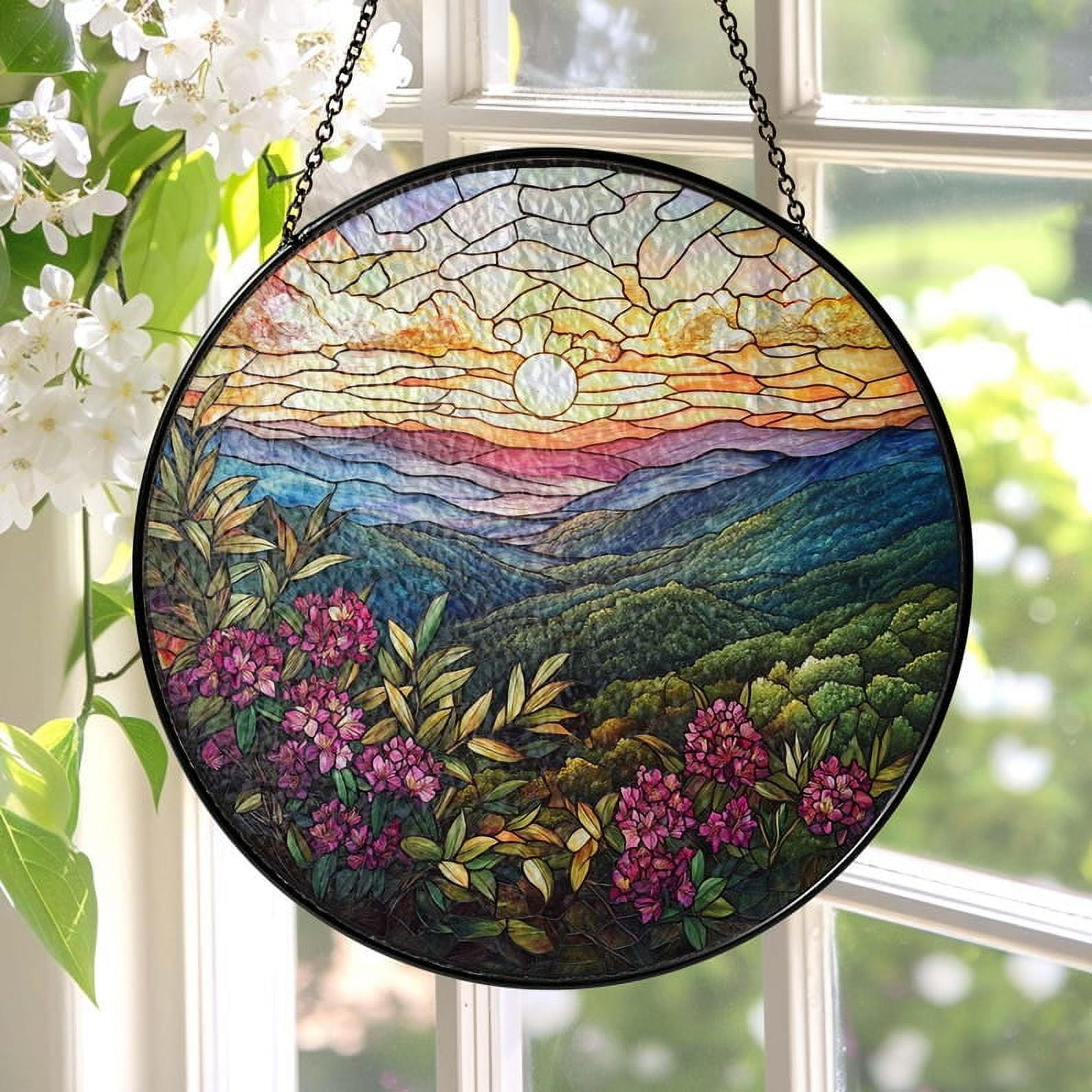 Mountains Range Stained Glass Suncatcher, Smoky Mountains Glass Art ...