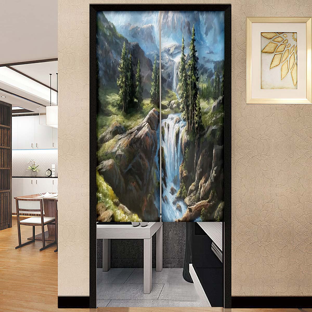 Mountains River House Trees Door Curtain Japanese Style Kitchen ...