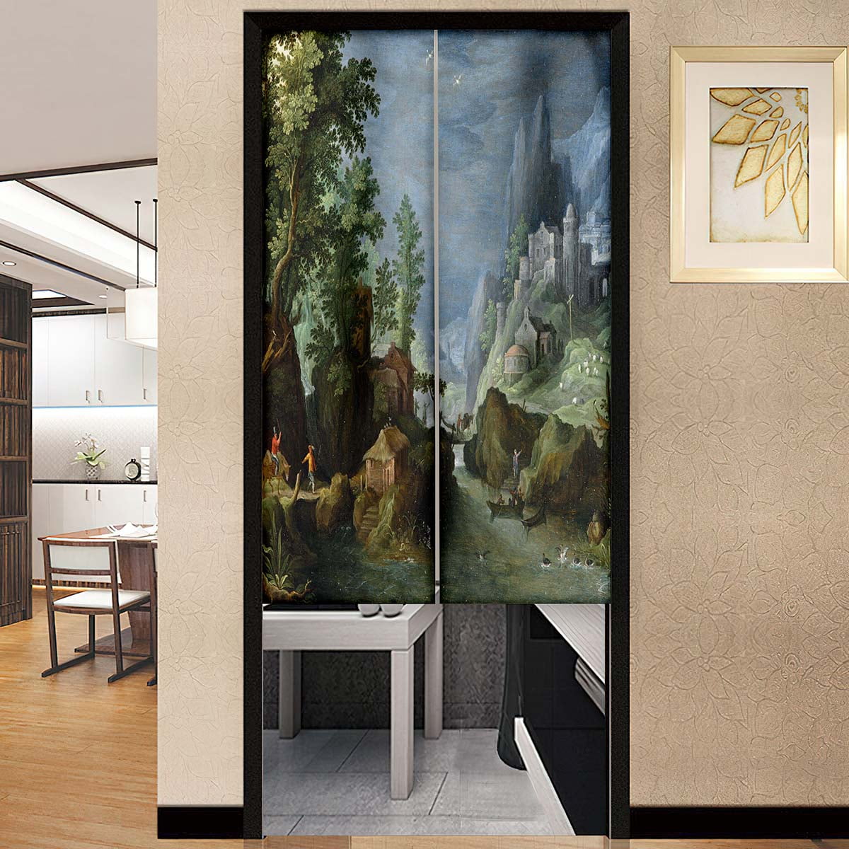 Mountains River House Trees Door Curtain Japanese Style Kitchen ...