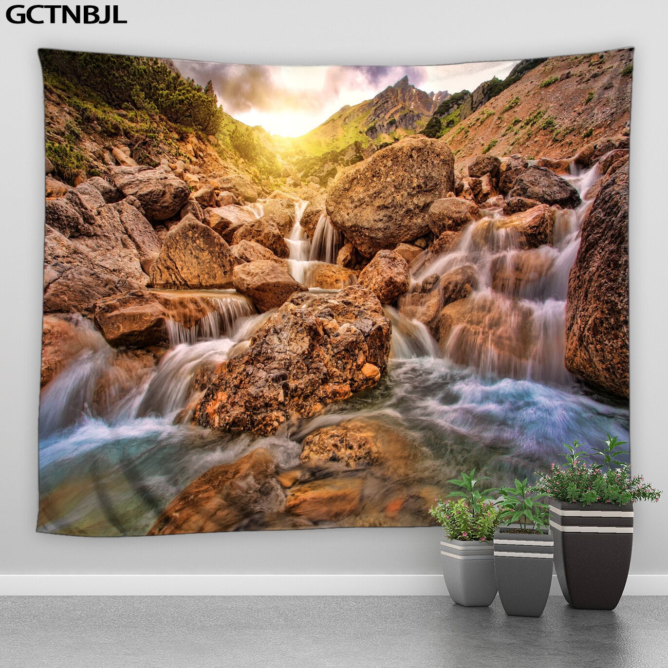 Mountains Scenery Tapestry Wall Hanging Garden Bridge Lake Woods ...