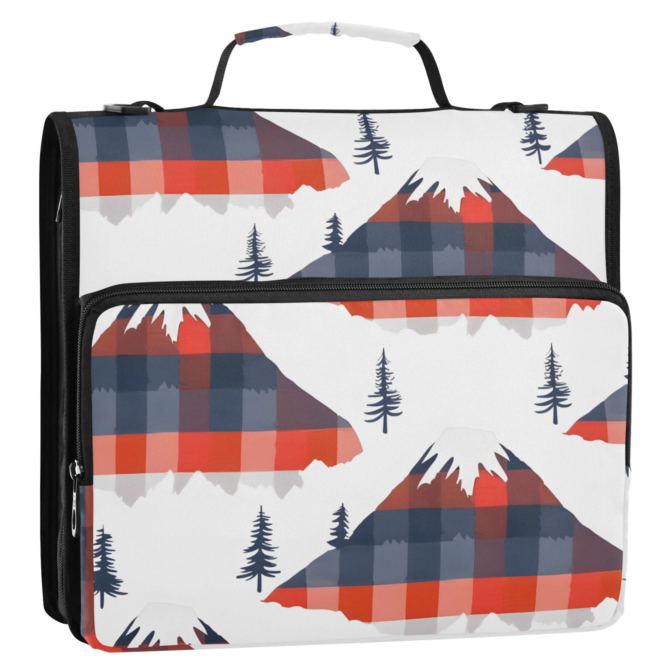 Mountains Trees Binder Bag with Shoulder Strap 3 Ring Zipper Binder ...