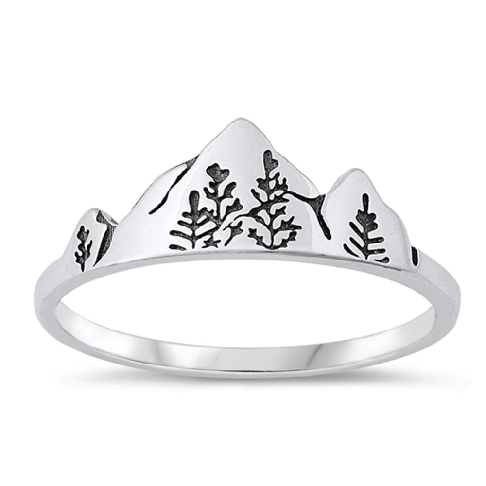 Mountains & Trees Nature Ring 925 Sterling Silver Wilderness Band ...