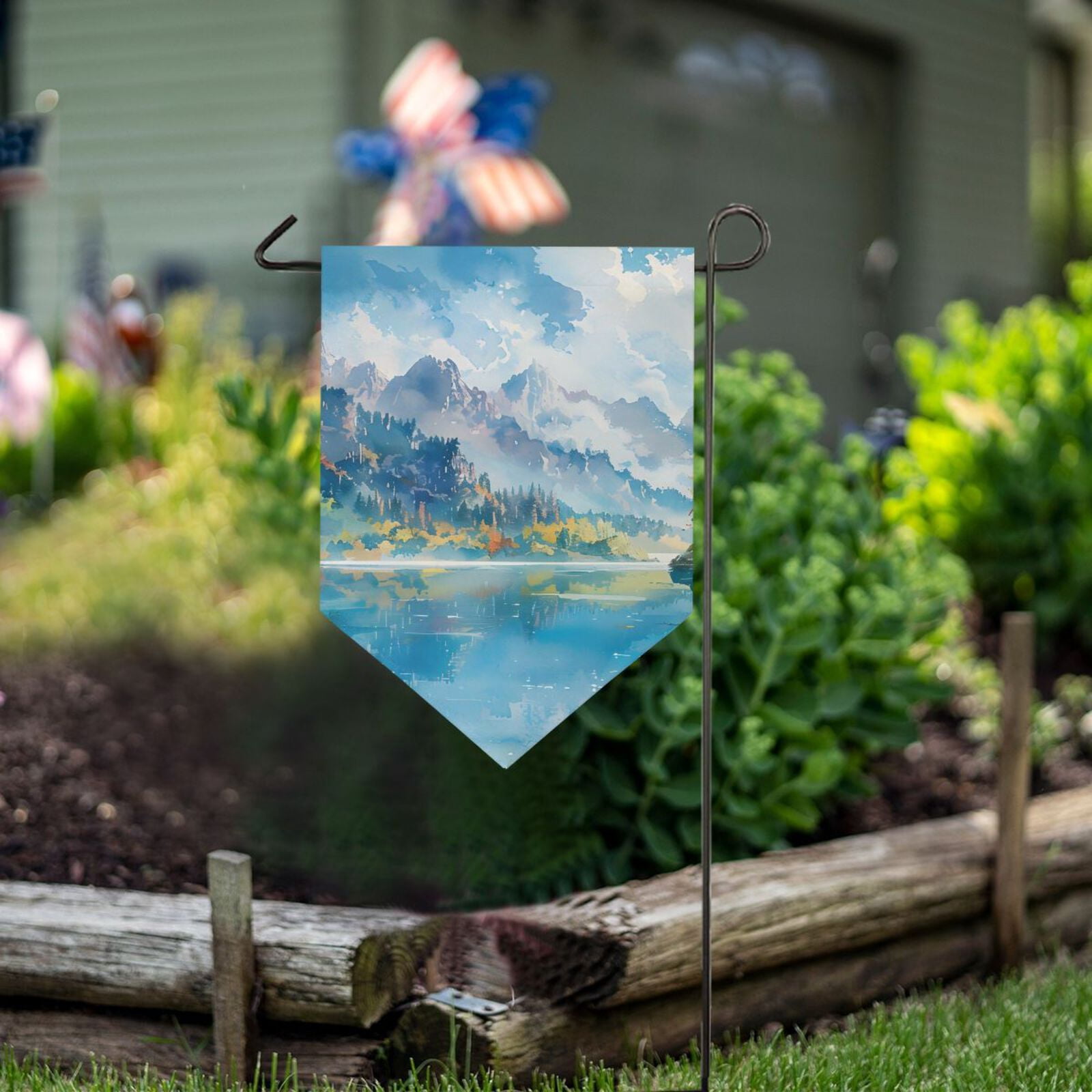 Mountains Trees Sea Sky Garden Flag 18" x 12.5" Double Sided Yard Lawn ...