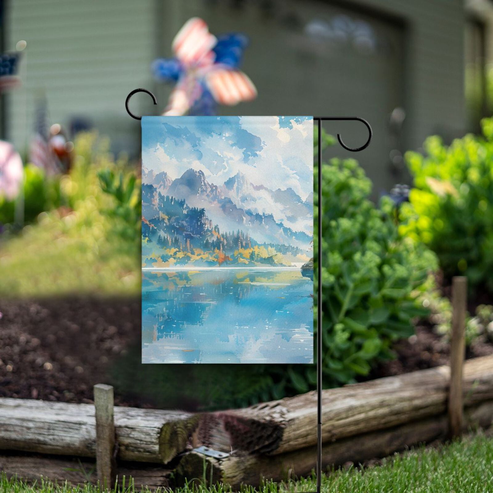 Mountains Trees Sea Sky Garden Flag Double Sided Outdoor Banners for ...