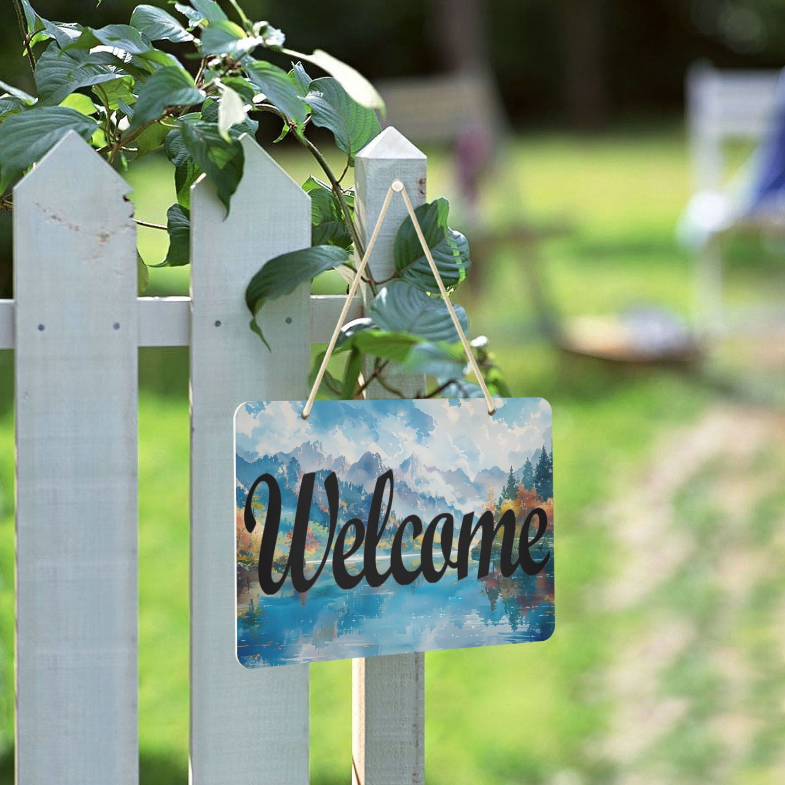 Mountains Trees Sea Sky Welcome Sign for Front Door Porch Wreath Door ...