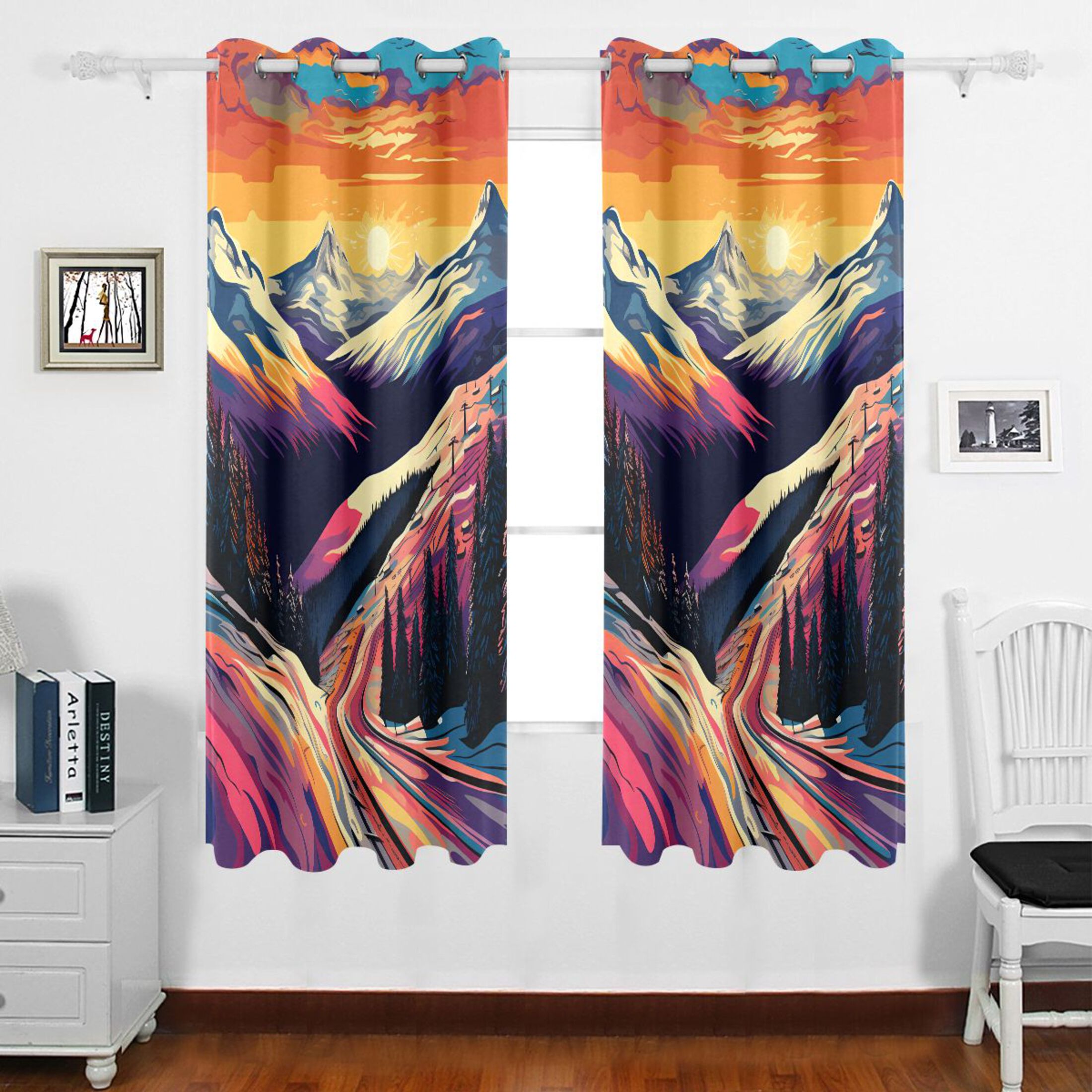 Mountains and Sunset Grommet Blackout Curtains Thermal Insulated Window ...