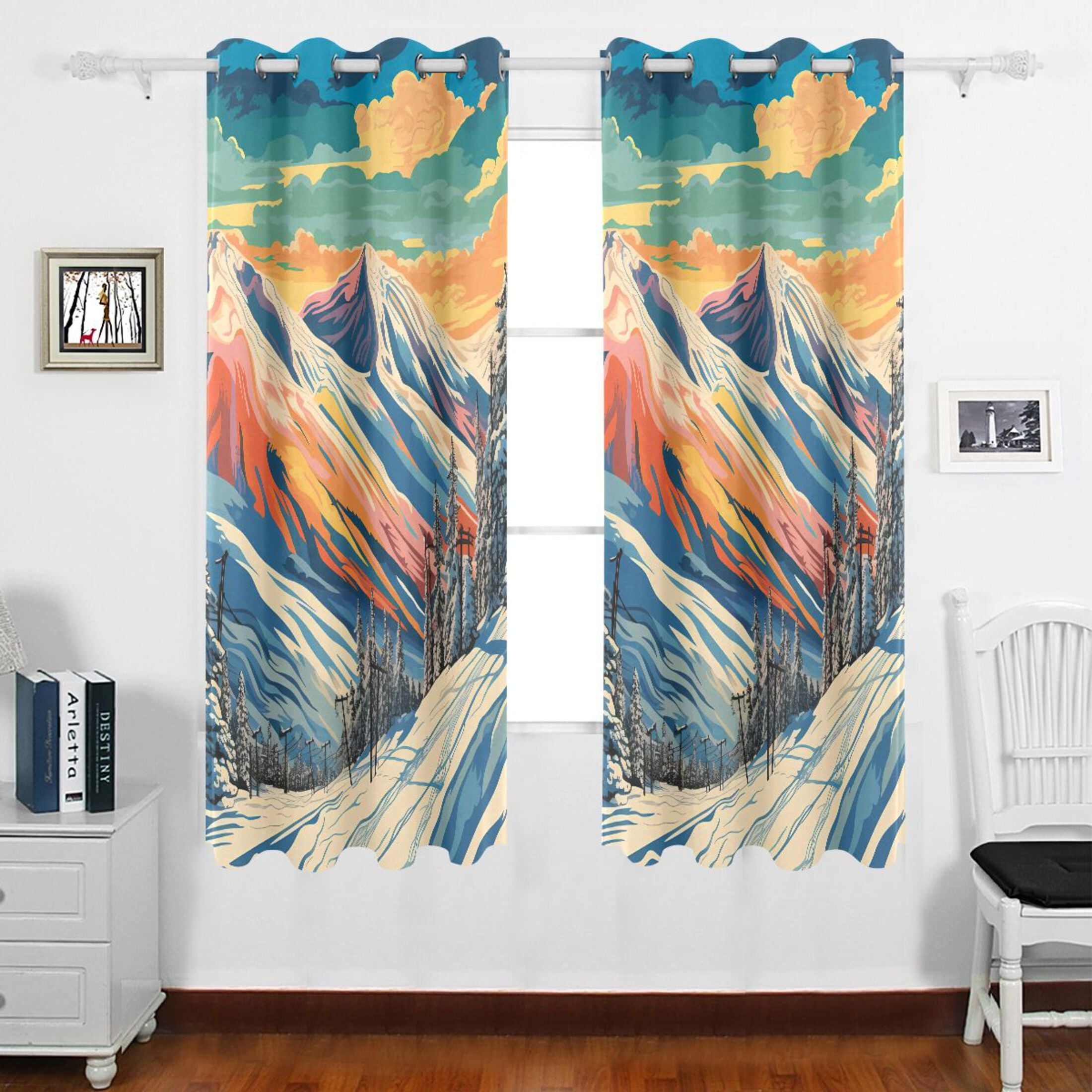 Mountains and Winter Grommet Blackout Curtains Thermal Insulated Window ...