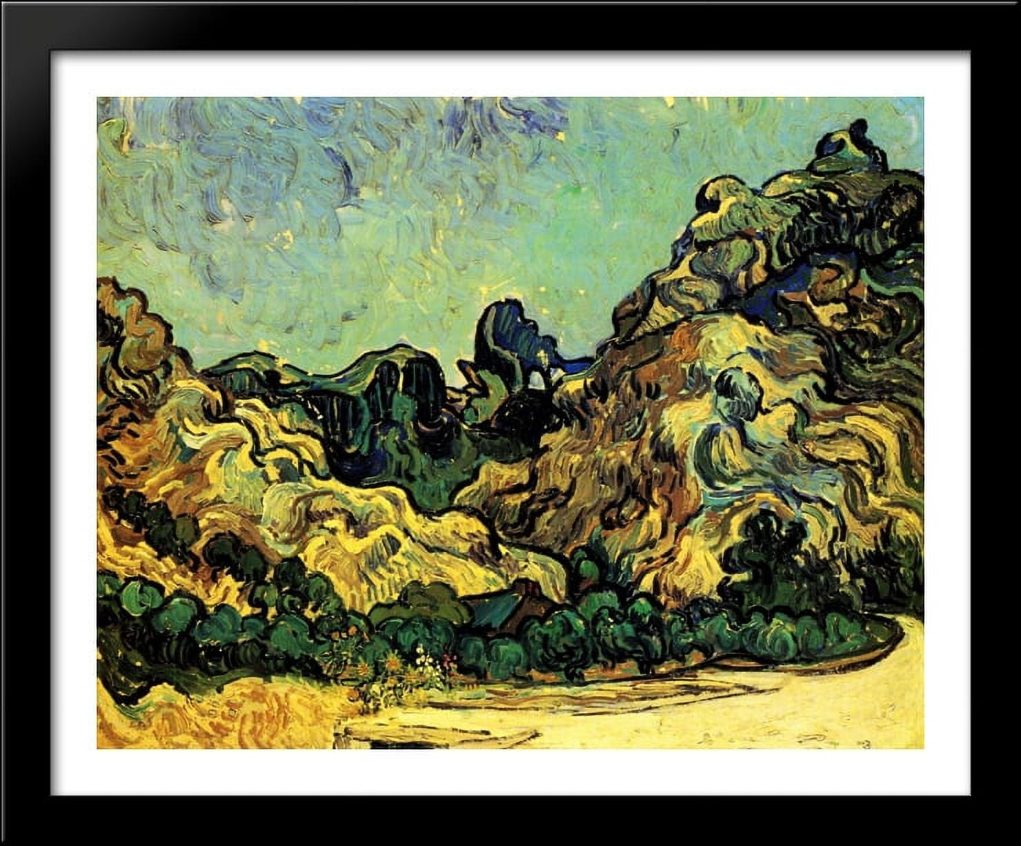 Mountains at Saint-Remy with Dark Cottage 34x28 Large Black Wood Framed ...