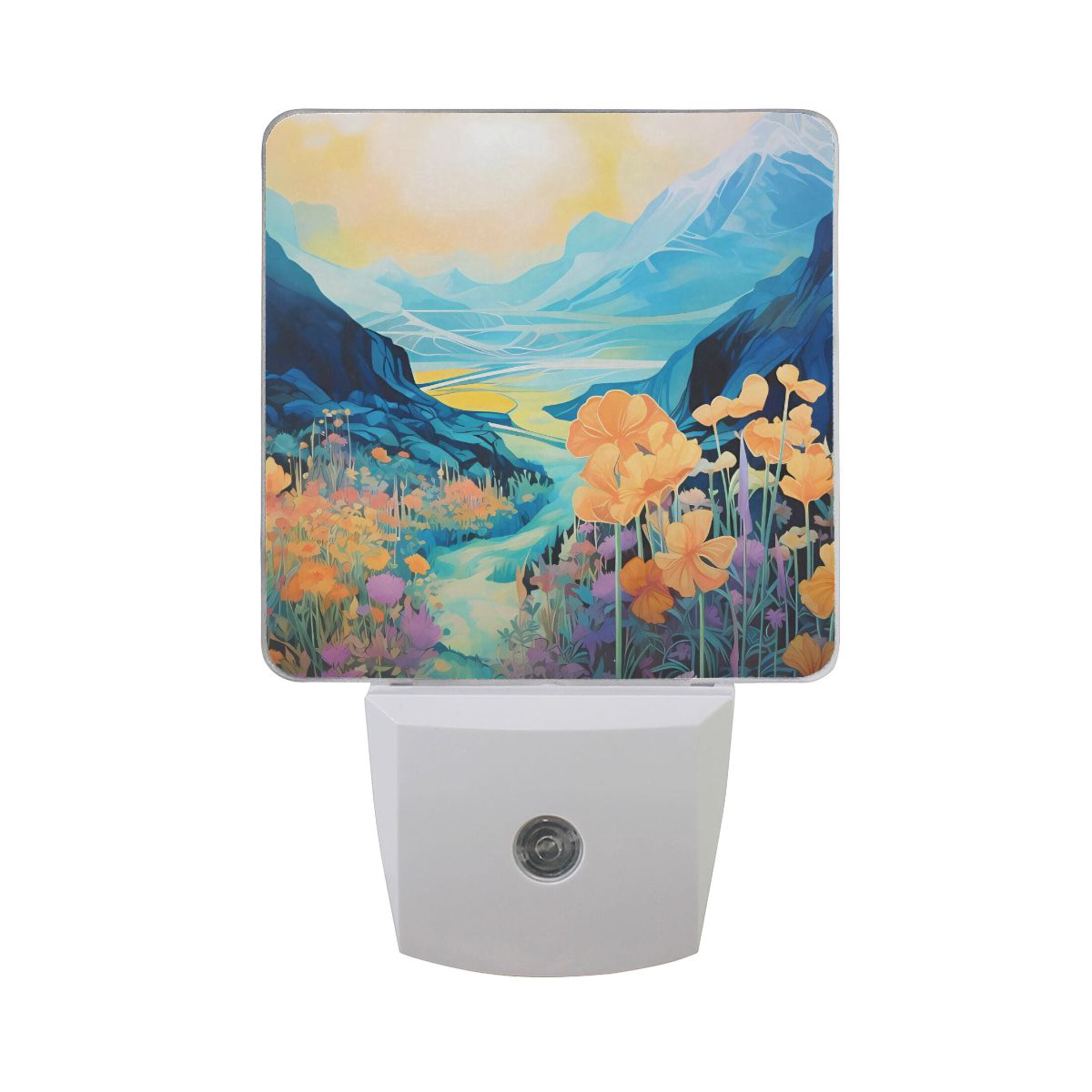 Mountains in Blue and Flowers Night Light LED Dusk to Dawn Auto Sensor ...