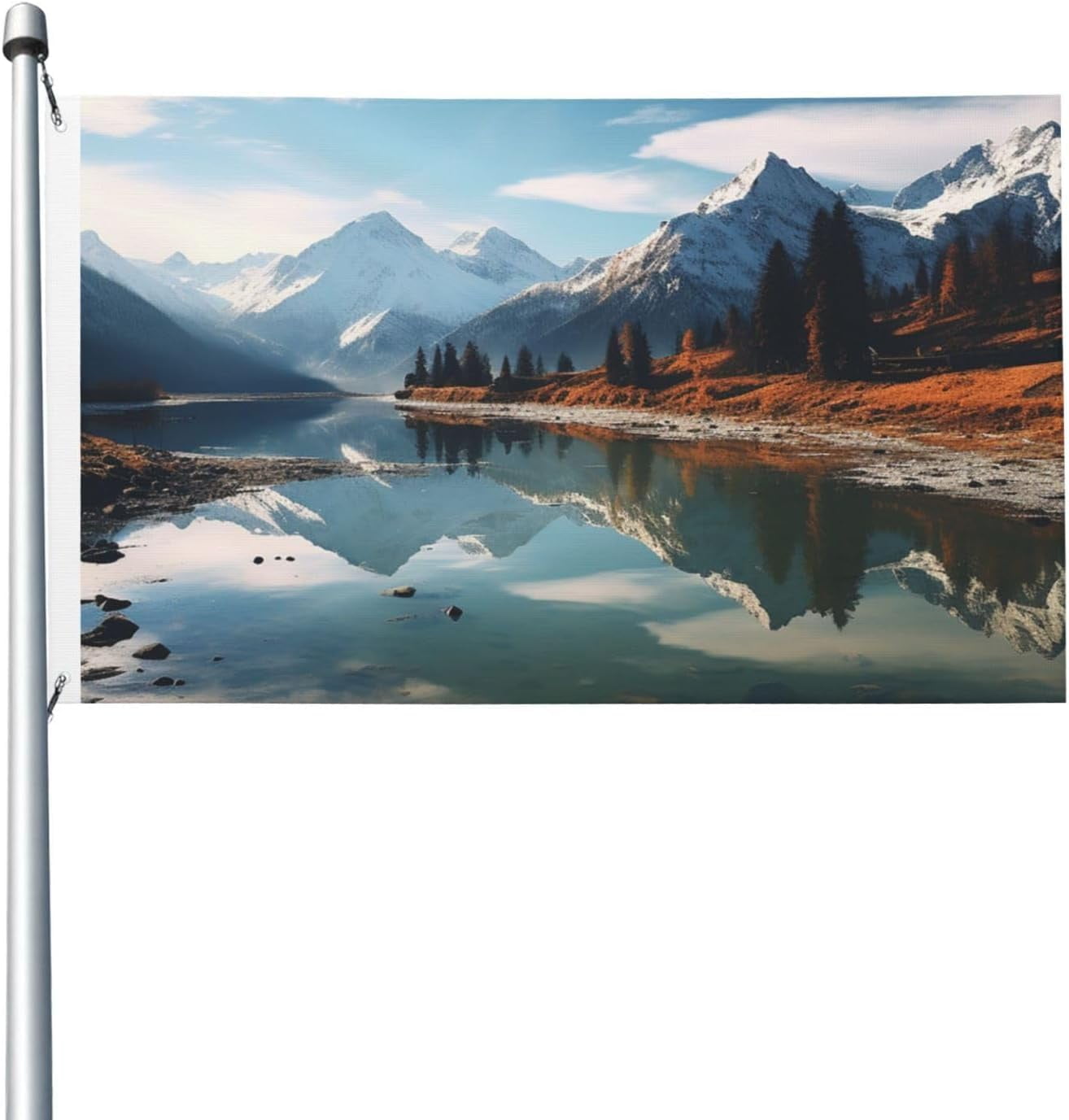 Mountains surround the lake Flag 3x5 ft Flags for Outside Funny Banner ...