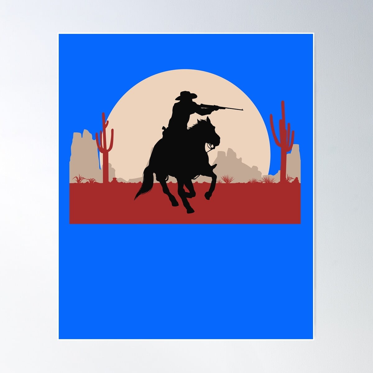 Mounted Cowboy Rifle Shooting Poster Wall Art, Modern Wall Decor For ...