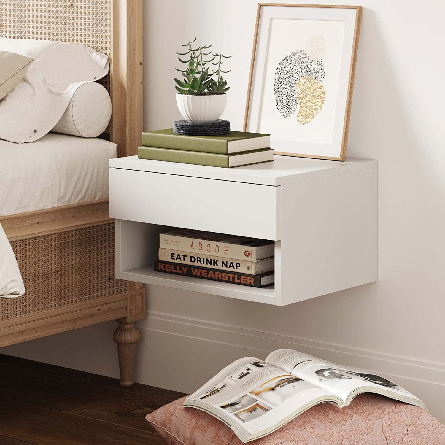 Mounted Floating Bedroom Nightstand with Storage Drawer and Modern Open ...