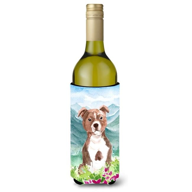 Mountian Flowers Red Staffordshire Bull Terrier Wine Bottle Beverage ...