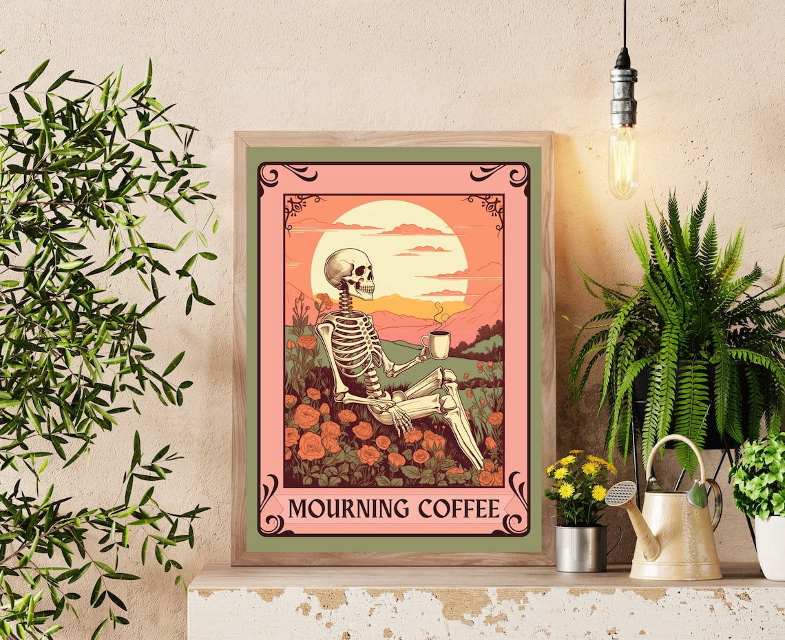 Mourning Coffee Sign - Unframed - Gothic Kitchen Art - Spooky Kitchen Sign - Coffee Tarot Art ...