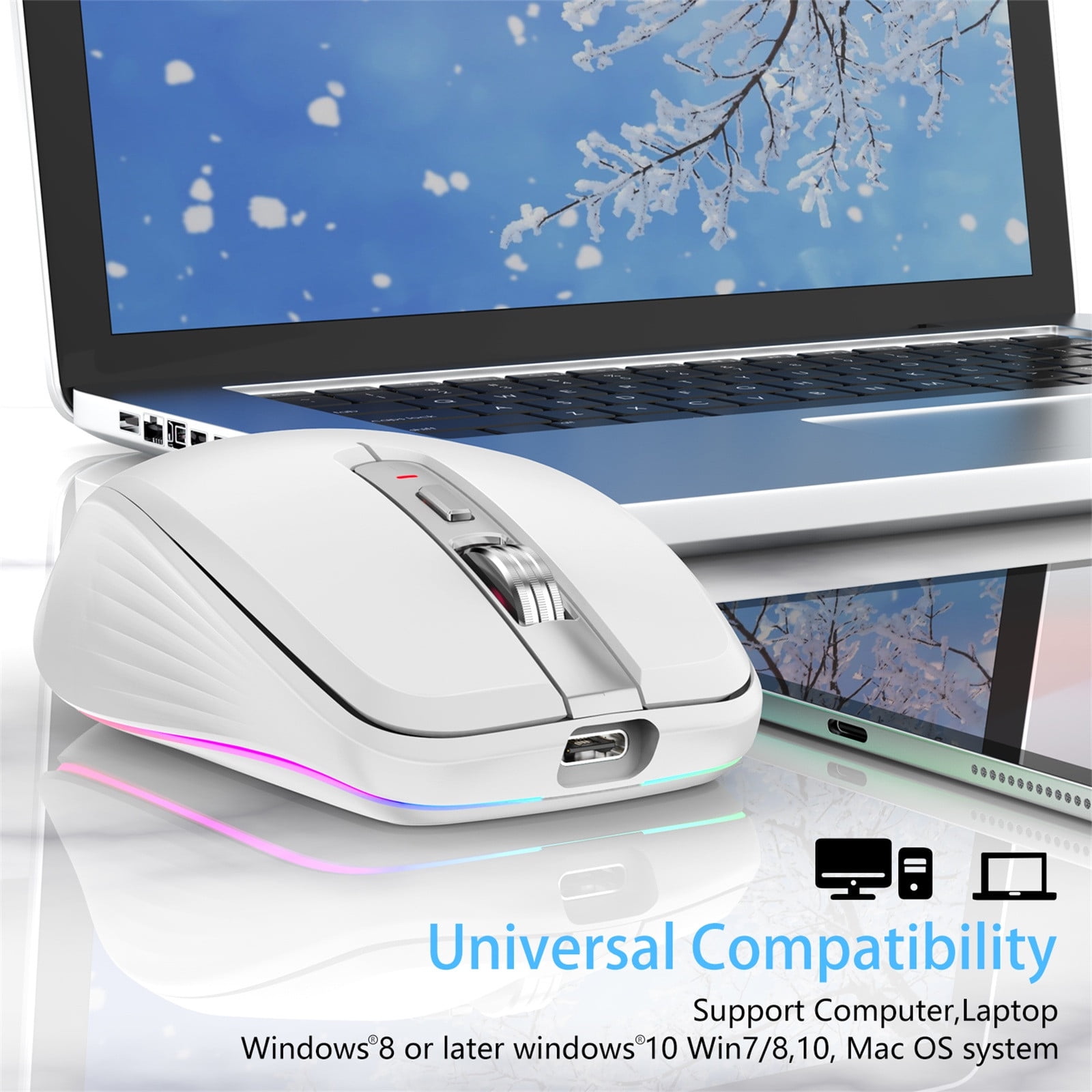 Mouse, 2.4GHz Wireless Bluetooth 5.1 Mode Gaming Mouse Wireless Optical ...