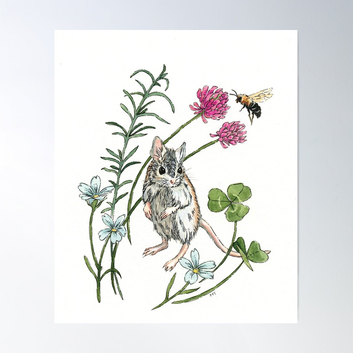 Mouse And Bumblebee Poster Wall Art, Modern Wall Decor For Living Room ...