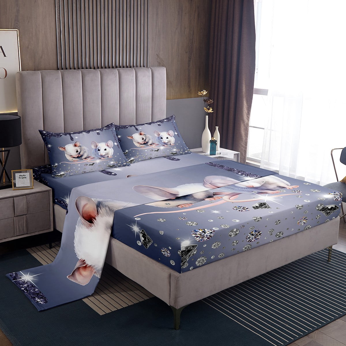 Mouse Bed Sheets Set Grey Sequin Fluid Art Sheets,Crystal Diamond Sheet ...