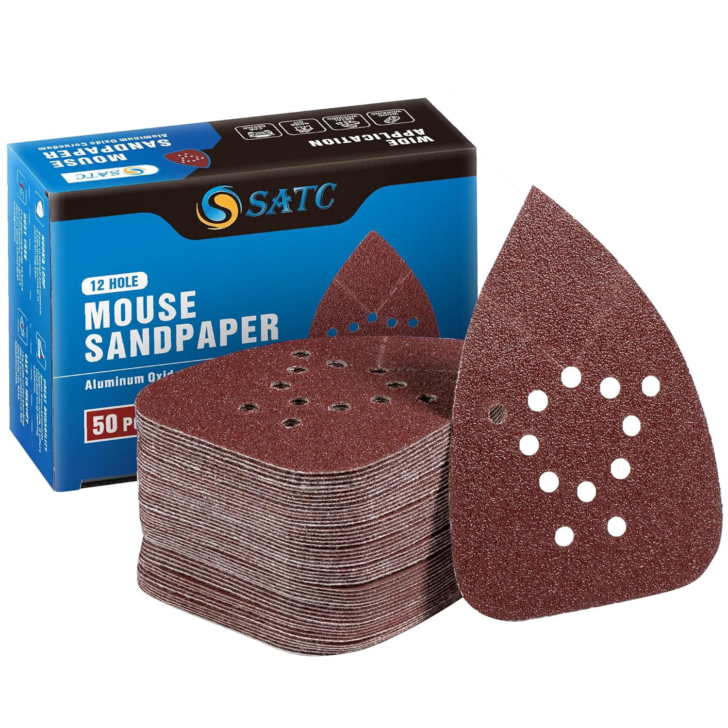 Mouse Detail Sander Sandpaper 50 PCS Sanding Pads 12 Hole Assorted 60 ...