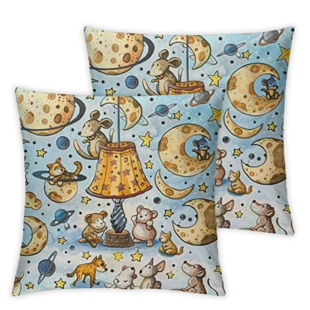 Mouse Dream Cute Cheese Moon Mice Hot Air Balloon Pattern Throw Pillow ...