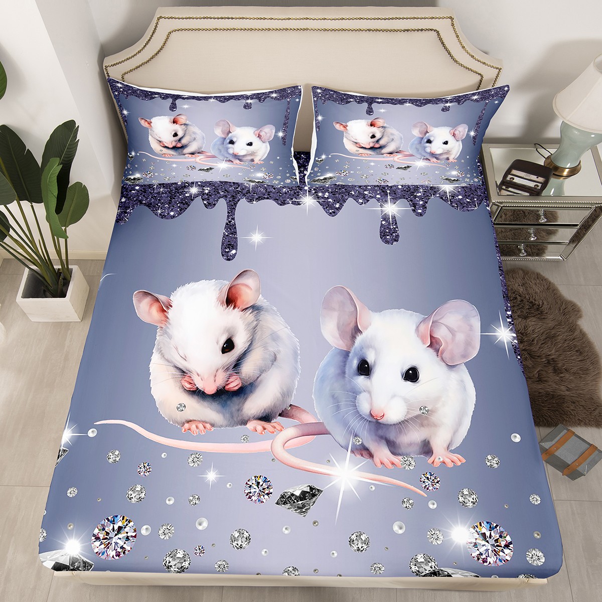 Mouse Fitted Sheet Grey Sequin Fluid Art Sheets,Crystal Diamond Bed ...