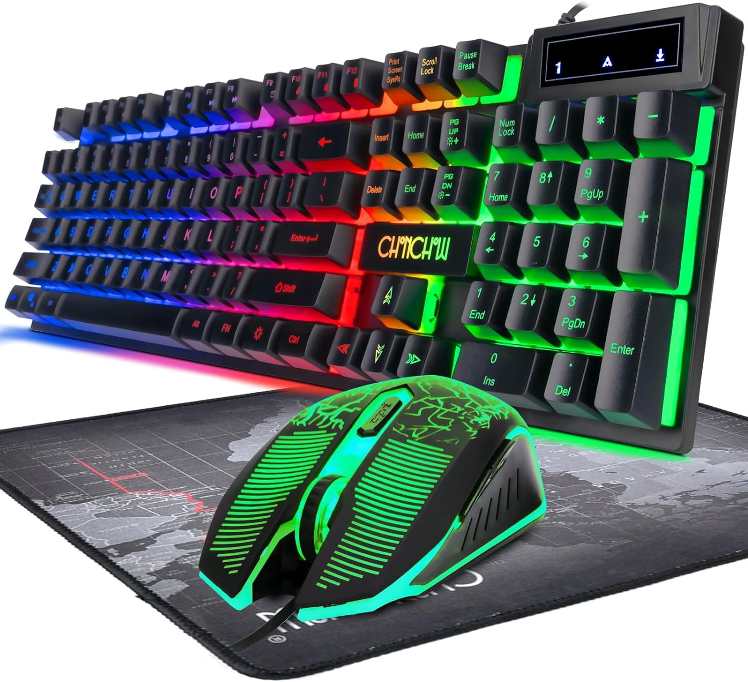 and Mouse Gaming LED Wired Combo with Emitting Character Keyboard ...