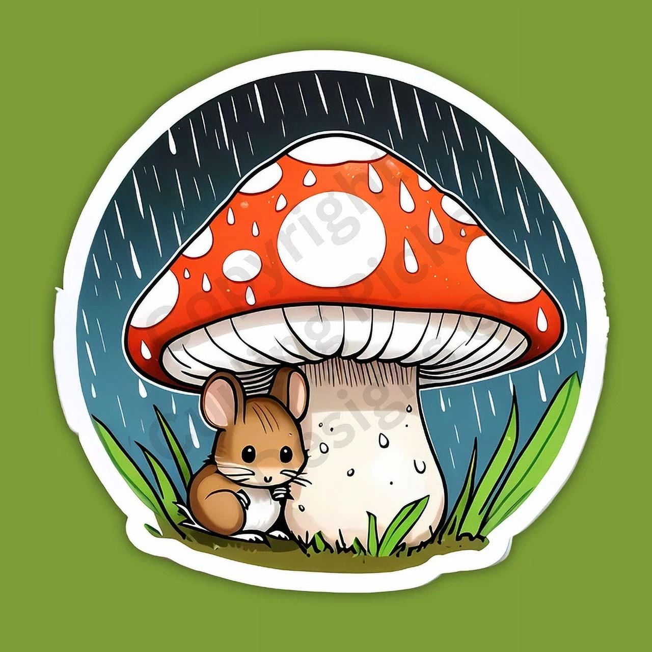 Mouse Hiding Under Mushroom Adorable Sticker Phone Decal Water Bottle ...