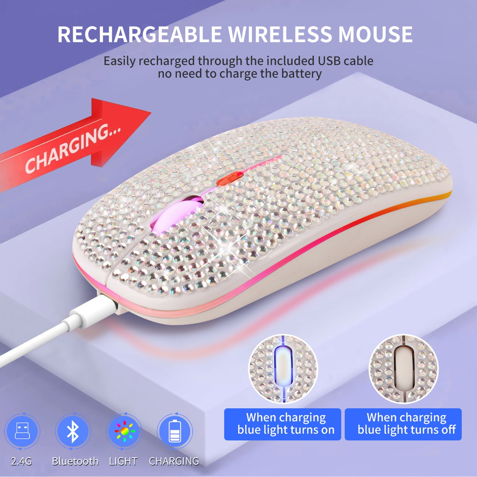 Mouse,High-Precision 2.4GHz Wireless Mouse,Crystal-Covered,Ultra-Thin ...
