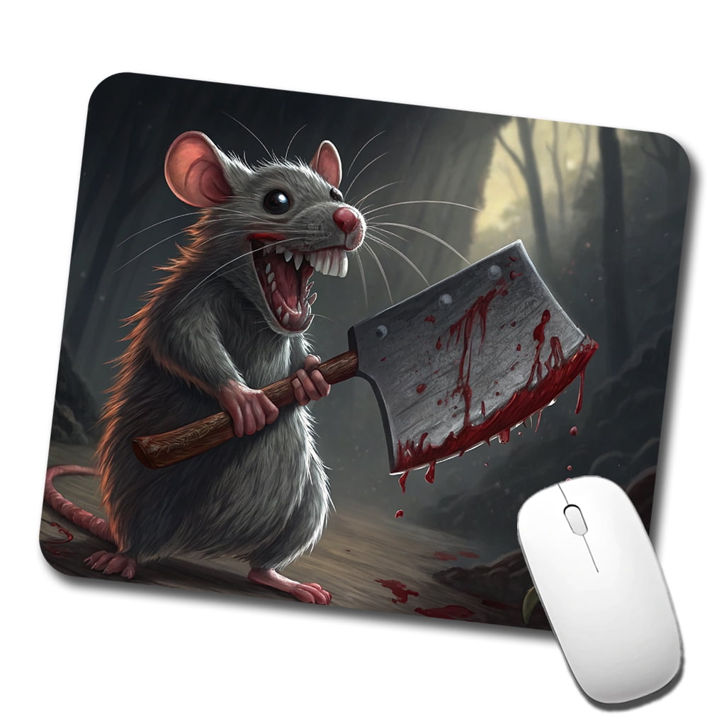 Mouse Holding A Bloody Meat Cleaver Halloween Scary Mouse Pad Low ...