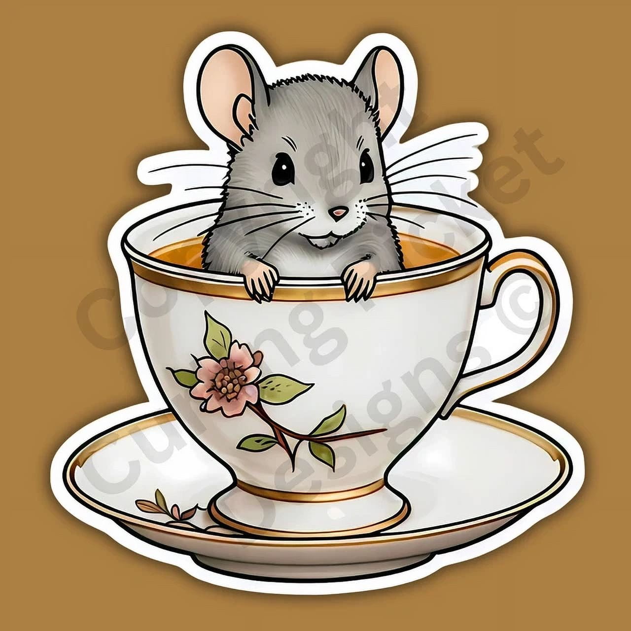 Mouse In A Teacup Whimsical Cozy Charming Tea Time Cute Sticker Phone ...
