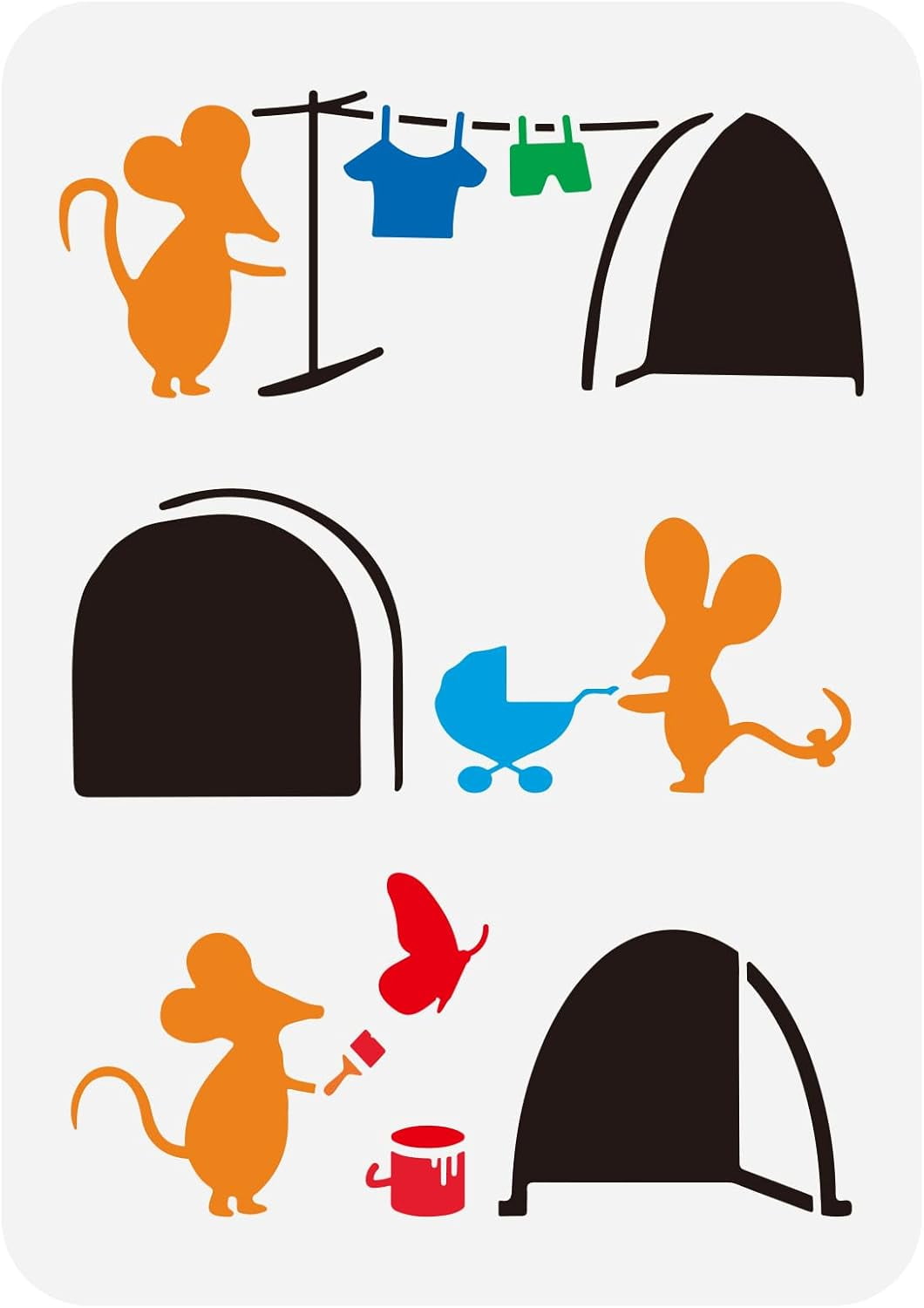 Mouse Life Stencil 8.3x11.7inch Mouse Holes Silhouette Painting Stencil ...