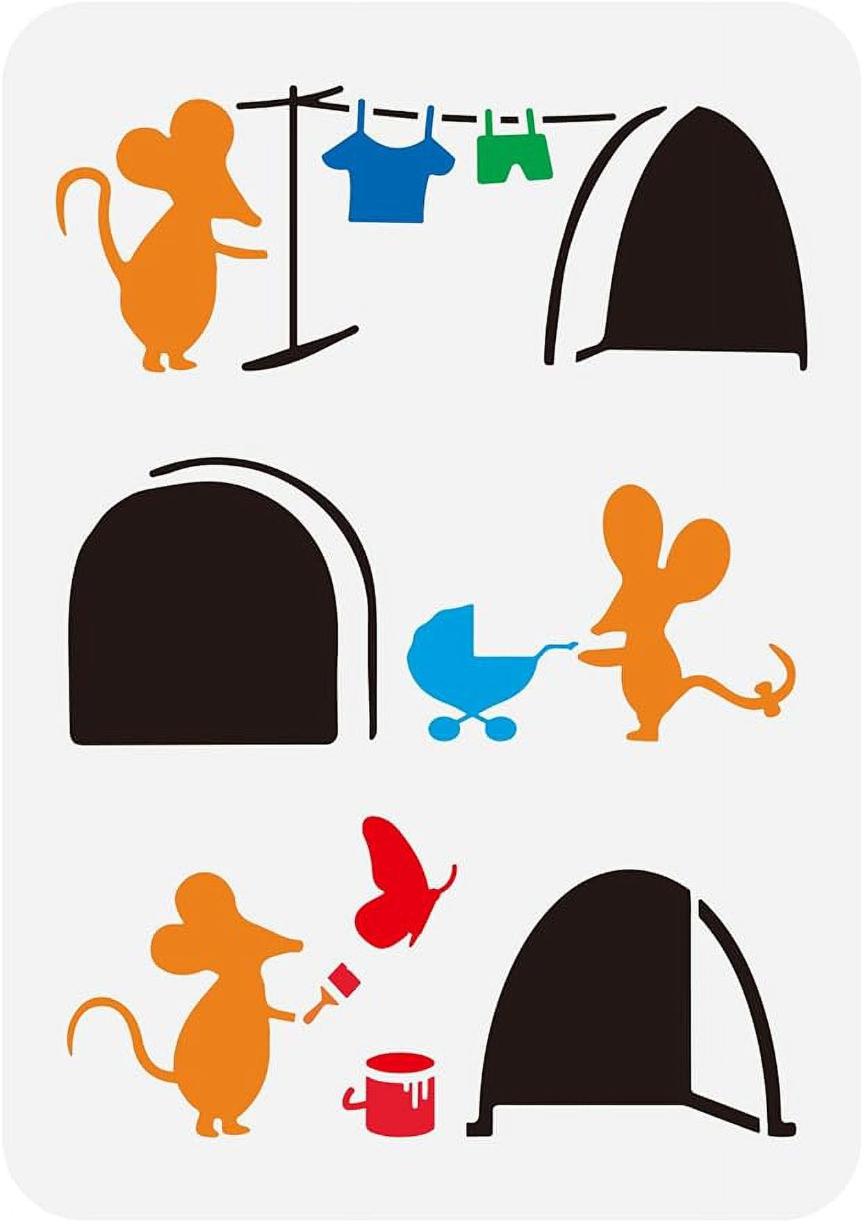 Mouse Life Stencil 8.3x11.7inch Mouse Holes Silhouette Painting Stencil ...
