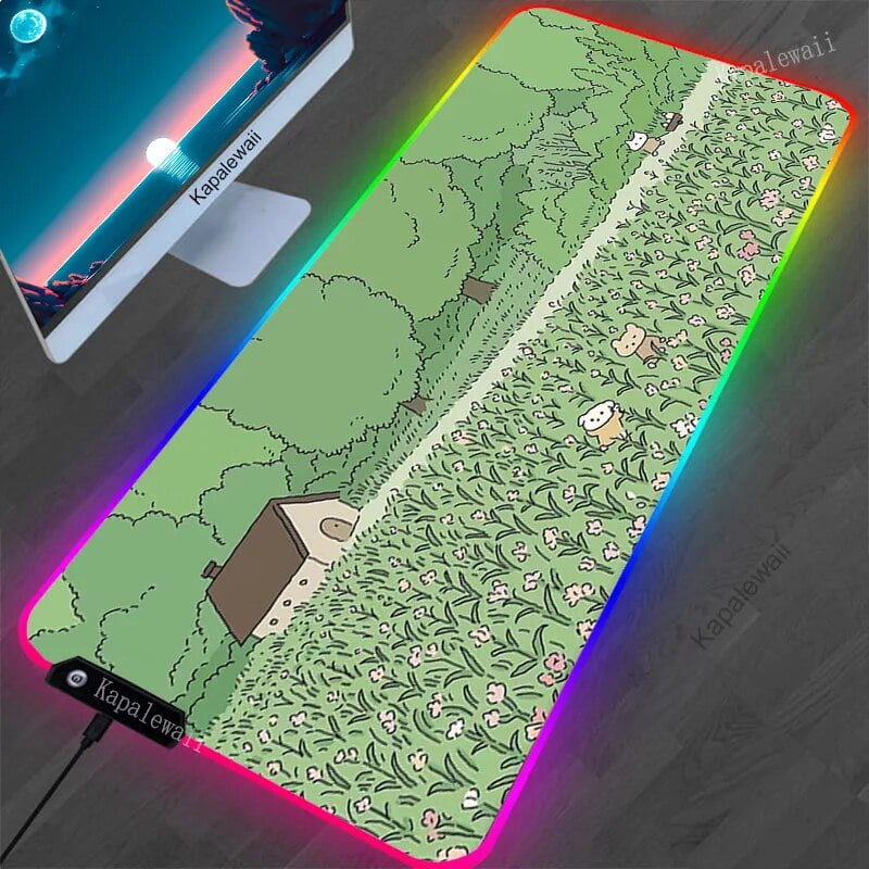 Mouse Mat Cute Cat RGB Pad Large Mousepad Kawaii Plant LED Backlit ...