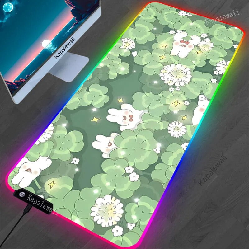 Mouse Mat Cute Cat RGB Pad Large Mousepad Kawaii Plant LED Backlit ...