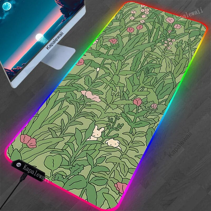 Mouse Mat Cute Cat RGB Pad Large Mousepad Kawaii Plant LED Backlit ...