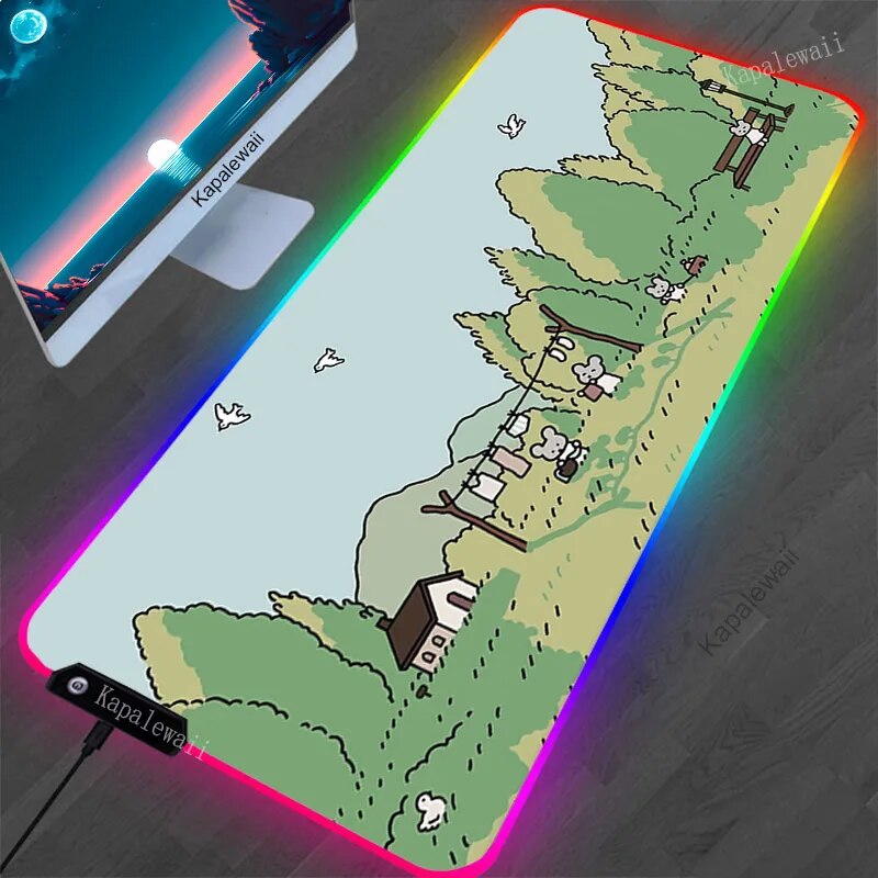 Mouse Mat Cute Cat RGB Pad Large Mousepad Kawaii Plant LED Backlit ...