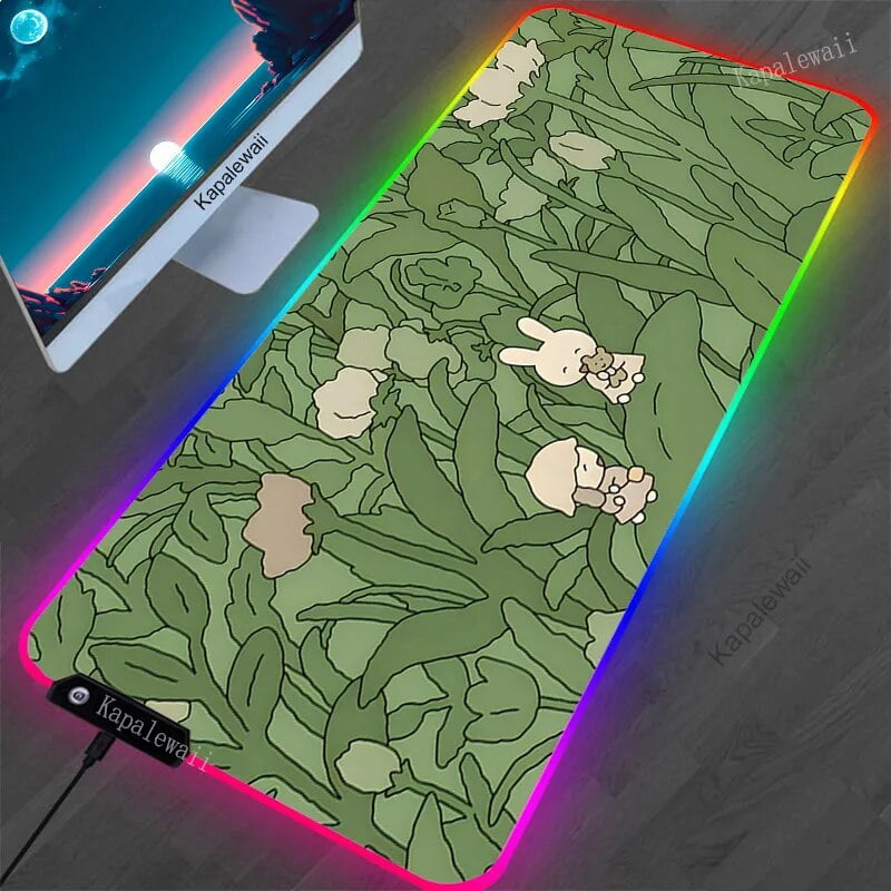Mouse Mat Cute Cat RGB Pad Large Mousepad Kawaii Plant LED Backlit ...