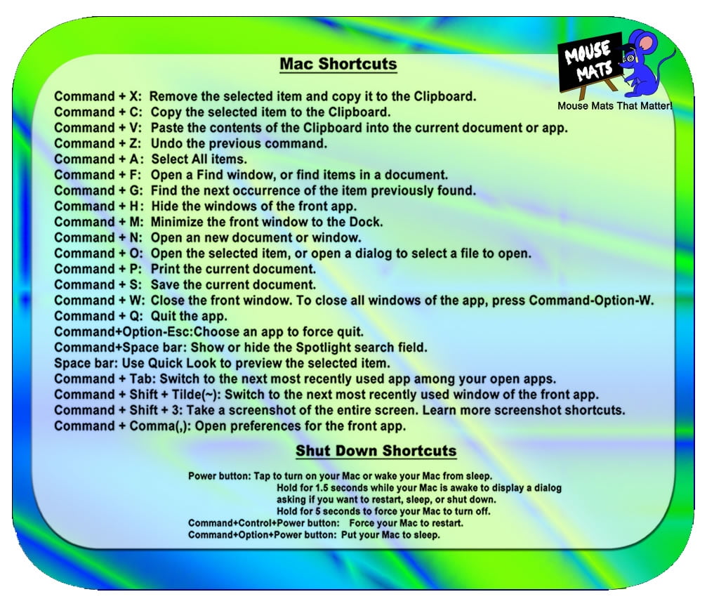 Mouse Mats Mac Keyboard Shortcut Cheat Sheet Sublimated Mouse Pad ...