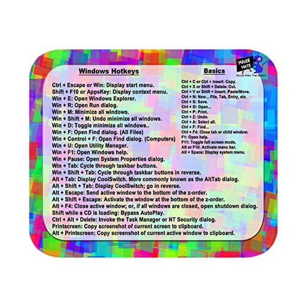 Mouse Mats Windows Hotkey/ Keyboard Shortcut Cheat Sheet Sublimated ...