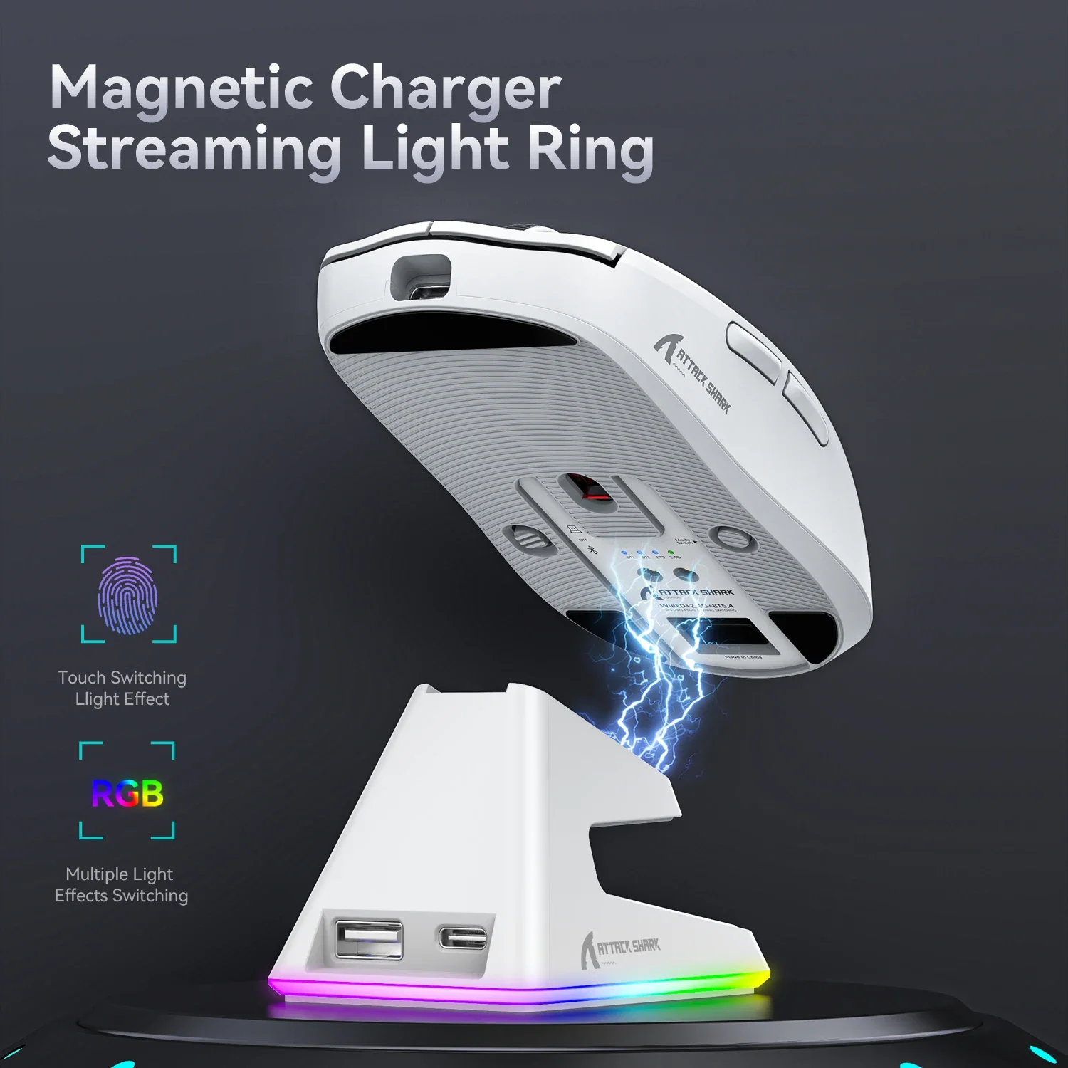 Mousepaw3395 Bluetooth Tri Mode Connectionrgb Touch Magnetic Charging Basemacro Gaming Mouse