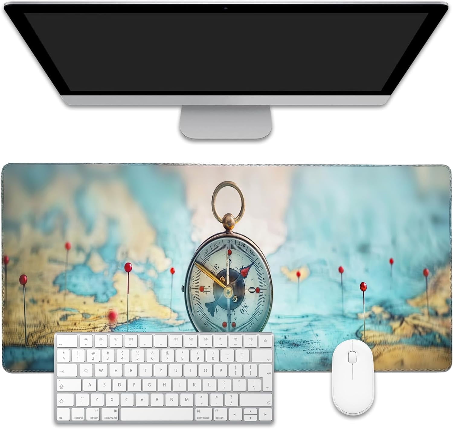 Mouse Pad,Compass on World Map Desk Mat for Desktop,Desk Pad with Non ...