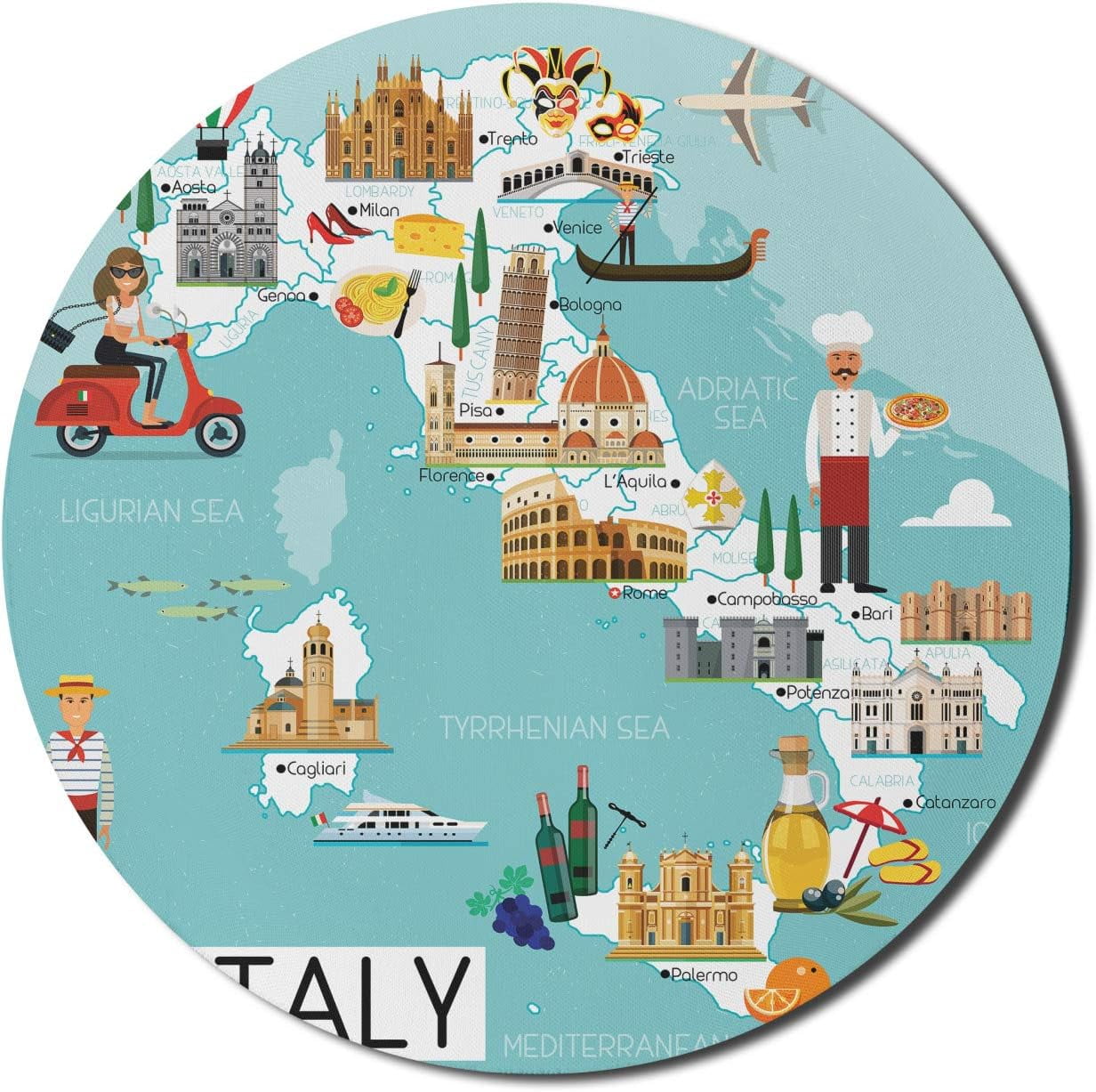 Mouse Pad for Compuers, Caroon Design Hisoric Landmark Symbols on ...