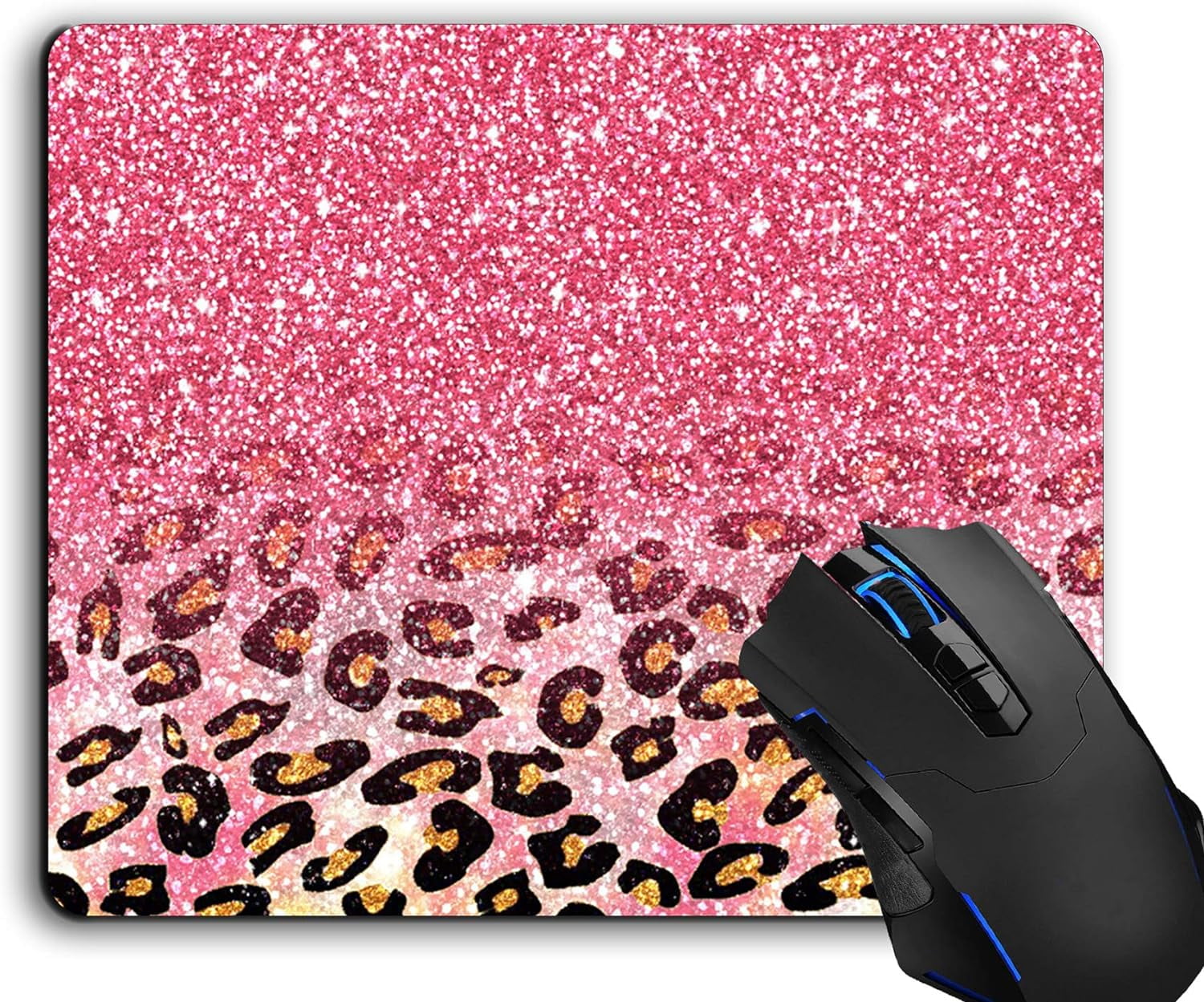 Mouse Pad,Cute Pink Faux Glitter Leopard Computer Mouse Pads Desk ...
