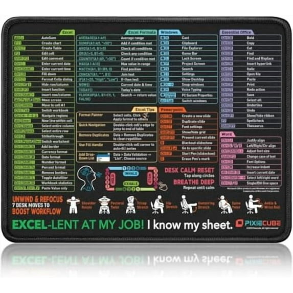 Mouse Pad with Excel/PowerPoint/Word/Windows Shortcuts - Small Excel ...