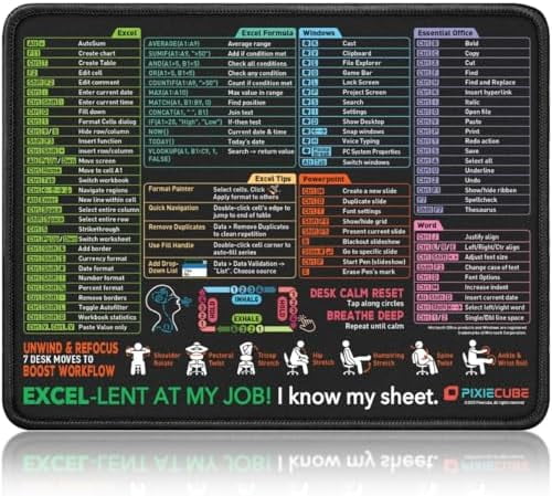 Mouse Pad with Excel/PowerPoint/Word/Windows Shortcuts - Small Excel ...