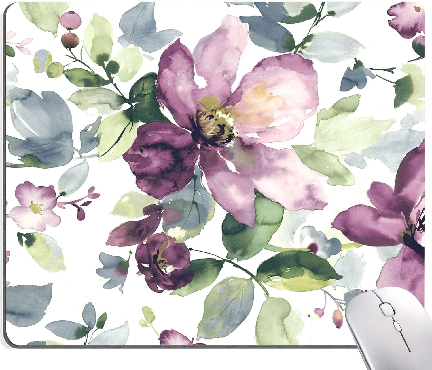 Mouse Pad Floral, Purple Watercolor Flower Mouse Pad, Mouse Mat Square ...