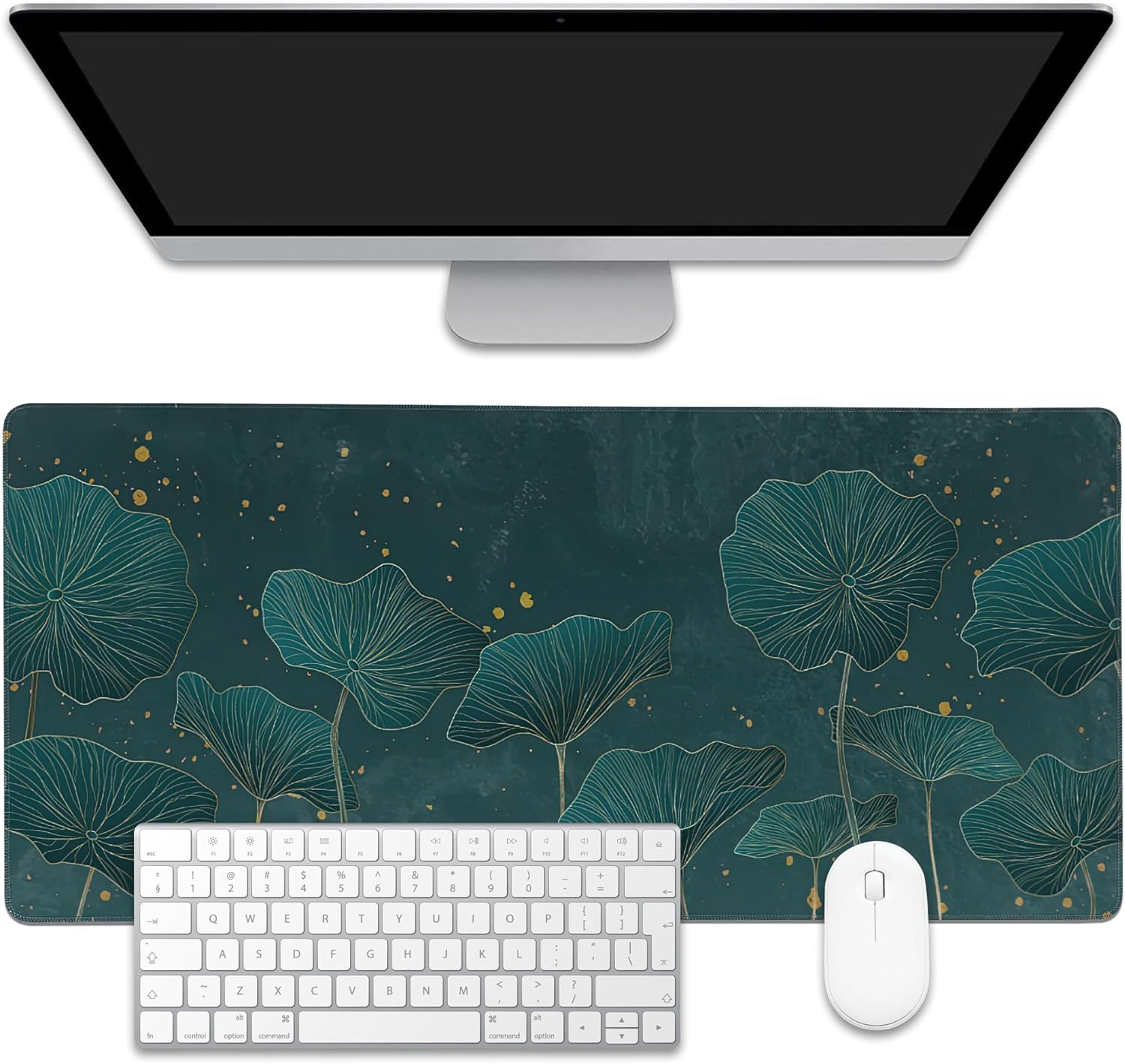 Mouse Pad,Lotus Leaves in Gold Line Desk Mat for Desktop,Desk Pad with ...