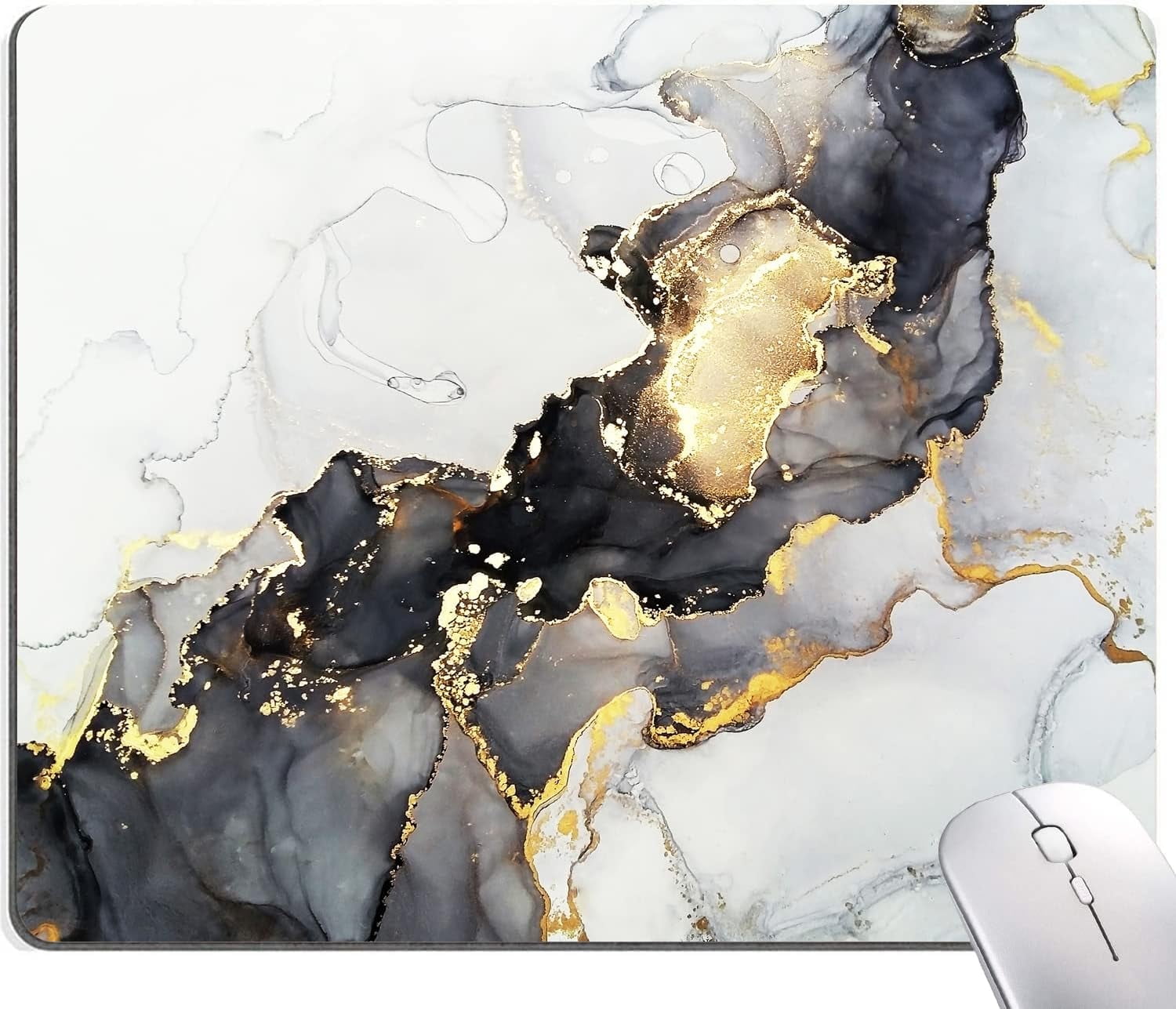 Mouse Pad Marble, White Black Gold Marble Mouse Pad Design, Washable ...