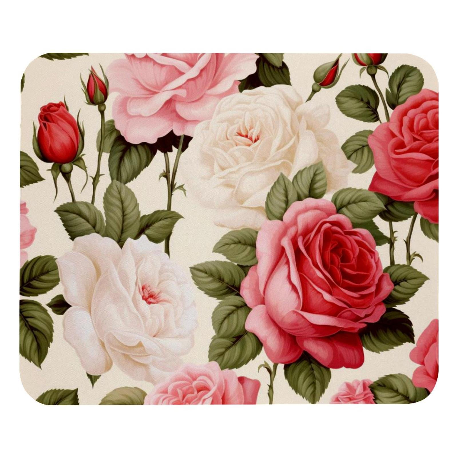 Mouse Pad with Rose Pattern - Computer Mouse Mat with Anti-Slip Rubber ...