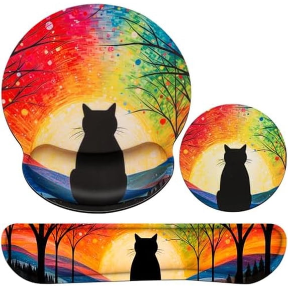Mouse Pad with Wrist Rest Cute Black Cat Set, 3-in-1 Wrist Support ...